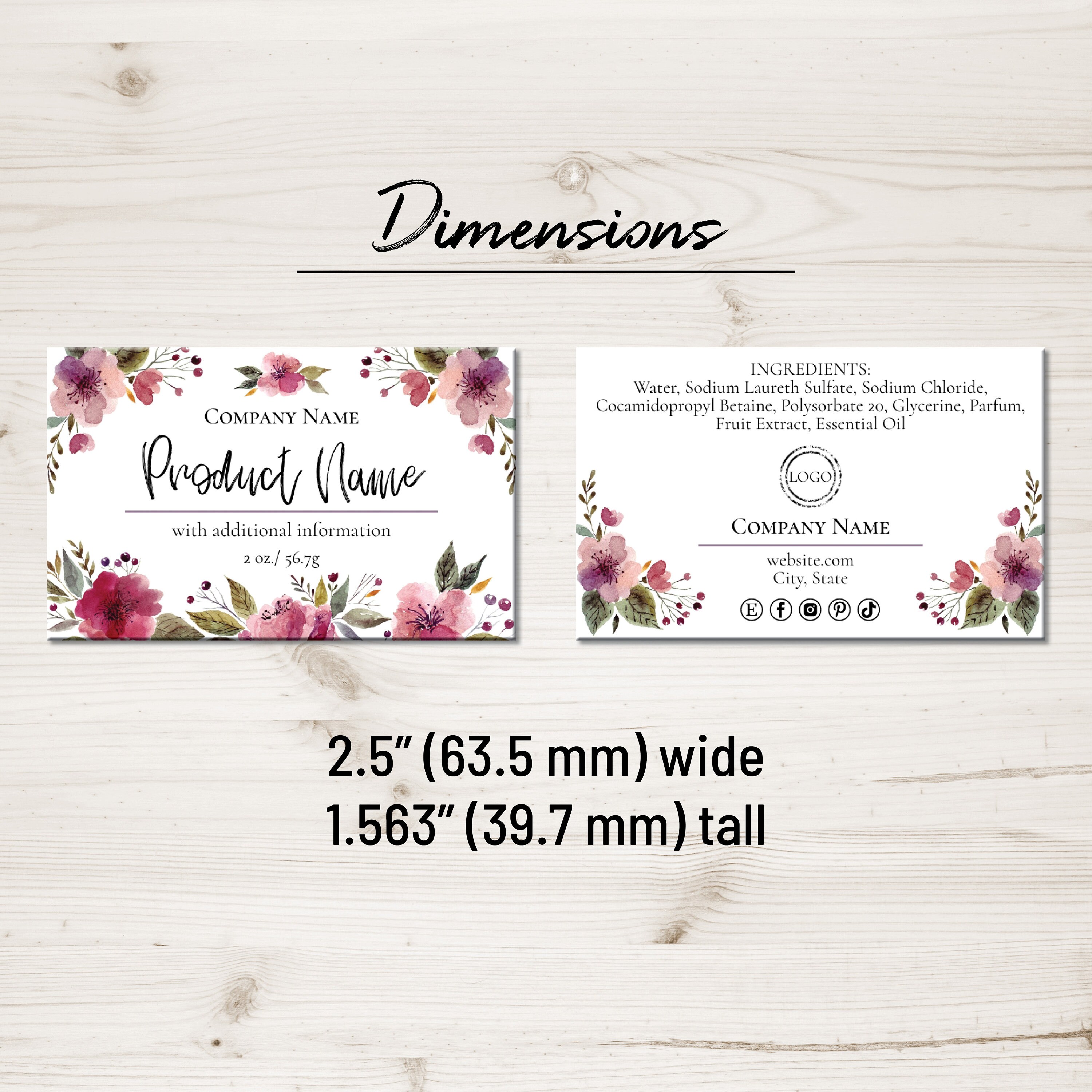Small Jar Label Front & Back Editable Label Template - Etsy