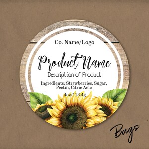 Sunflower Product Label Template. Custom Homemade Product | Etsy