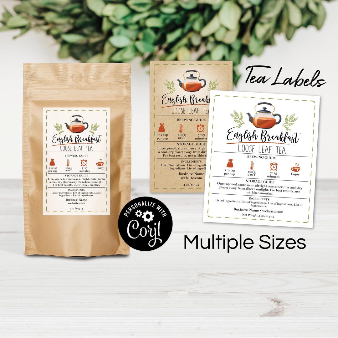 Tea Label Template for Tea Bag, Tea Party. Sticker Product Template ...