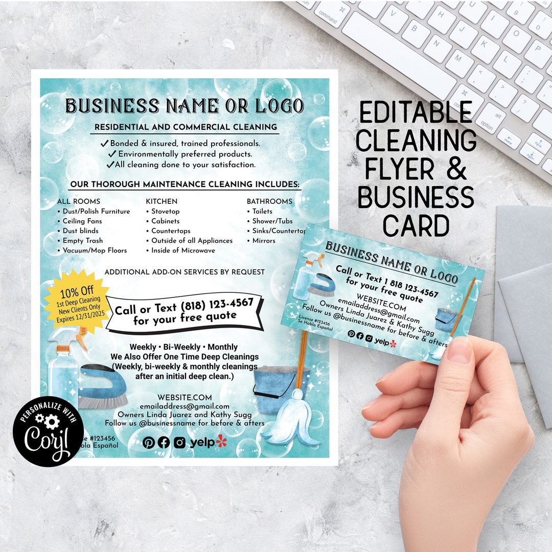 Cleaning Business Flyer & Business Card. Cleaning Service, Housekeeper ...