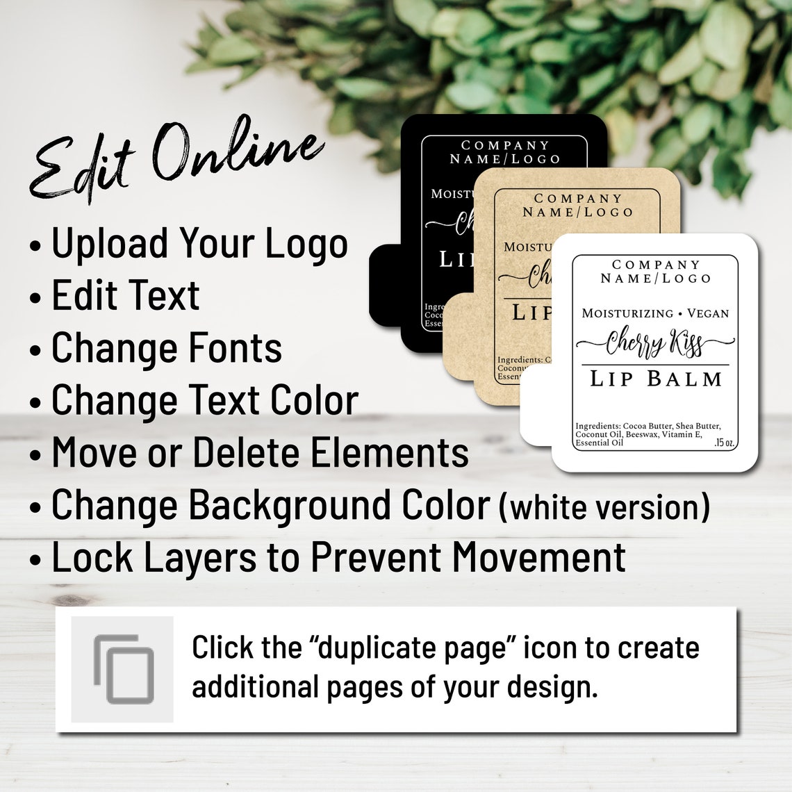 Editable Lip Balm Label Template Simply Natural. Personalize - Etsy