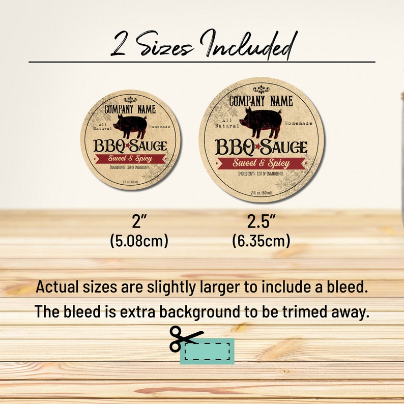 BBQ Sauce Label With Pig Circle Template Round Sticker Etsy