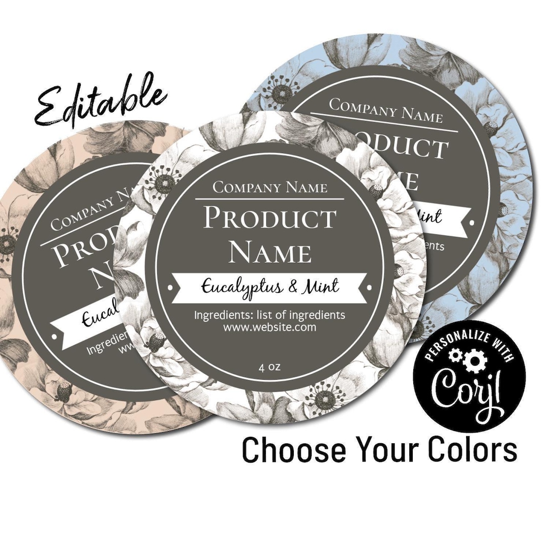 Round Product Label Etched Flowers. Edit Product Label Template Online ...