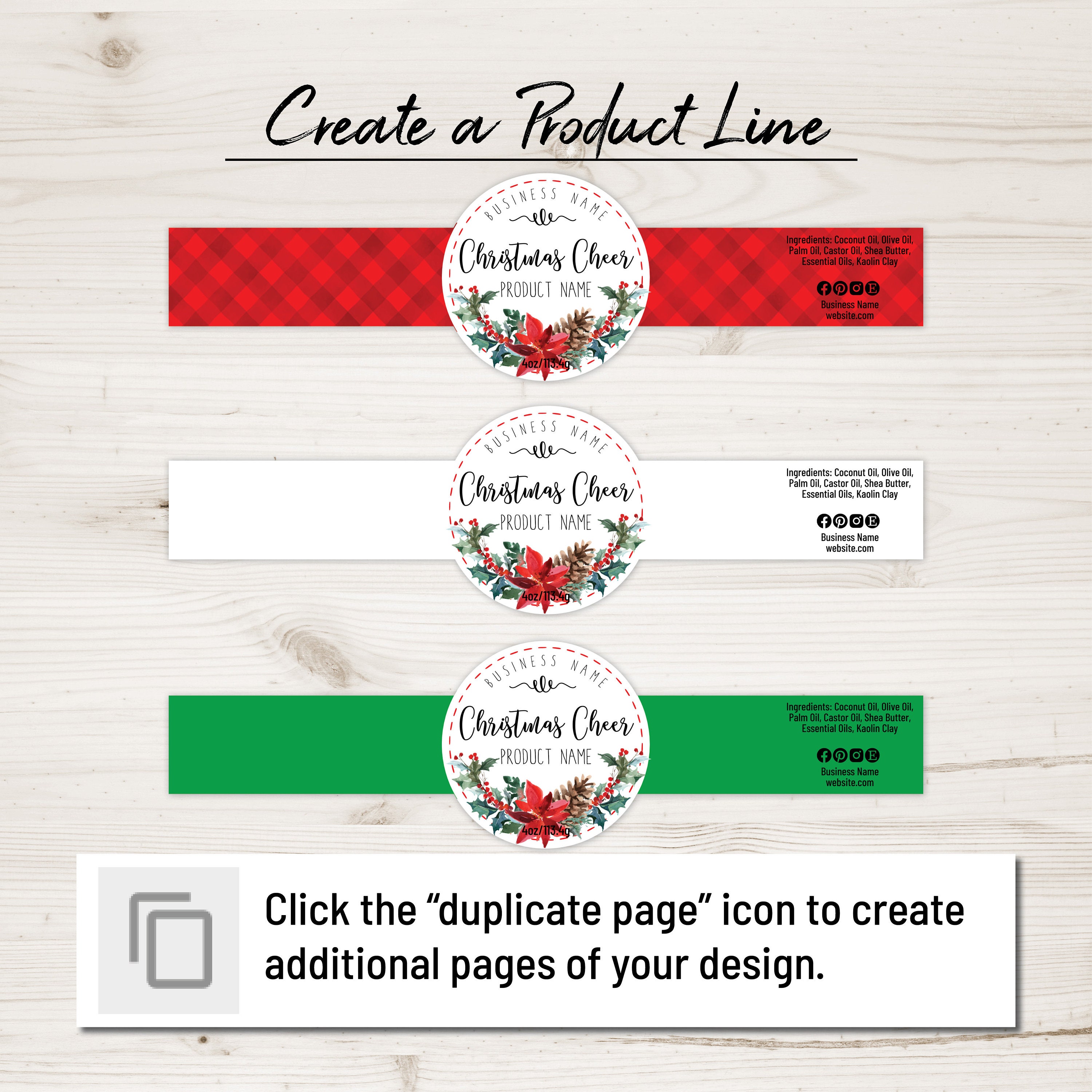 Christmas Wrap Around Label Template for Soap Candles Jars. - Etsy