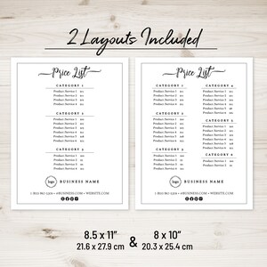 Price List Template Point of Sale Signs, Small Business Editable Price ...