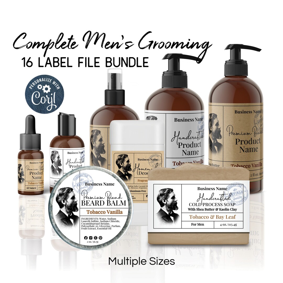 Bearded Man Bottle Label Template Bundle. Wrap Around Jar Labels, Round ...