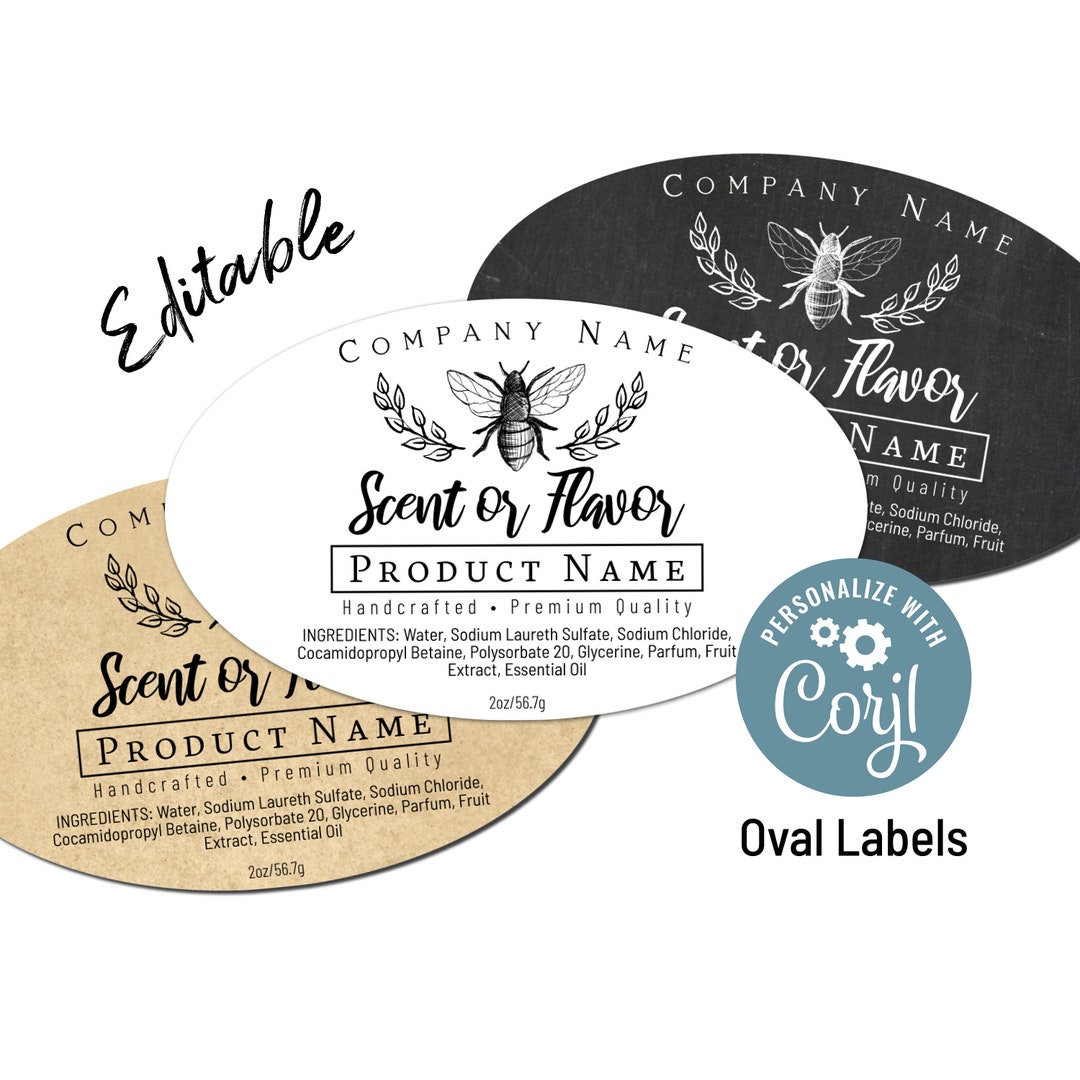 Editable Oval Product Labels for Jars, Bottles, Tins, Canning Labels ...