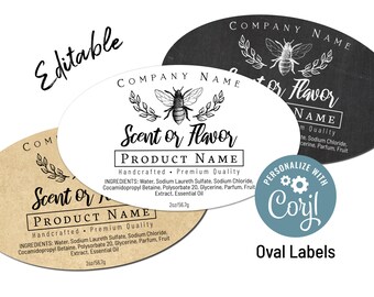 Editable Oval Labels for Jars Bottles Tins Homemade | Etsy