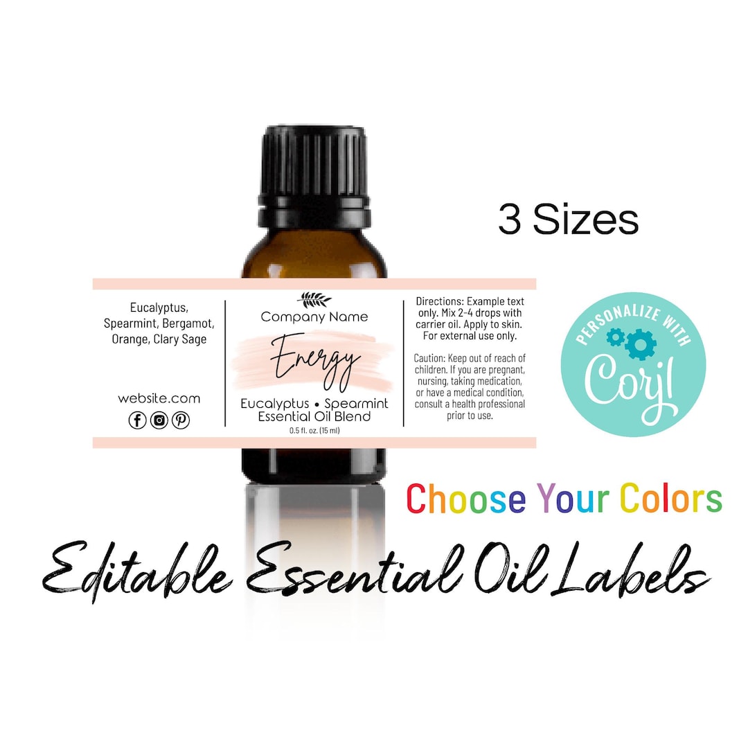 Essential Oil Bottle Label Template - Paint Swash Design. Printable ...