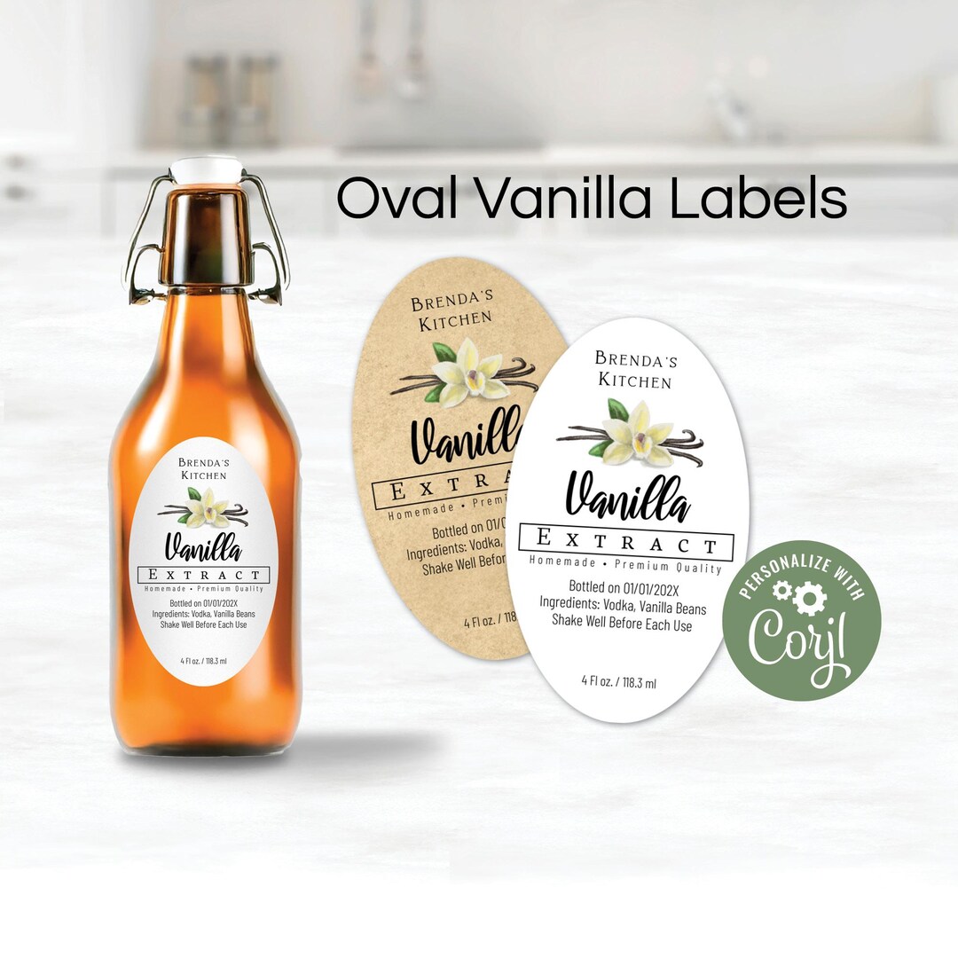Homemade Vanilla Extract Label Template, Oval Labels for Jars, Candles ...