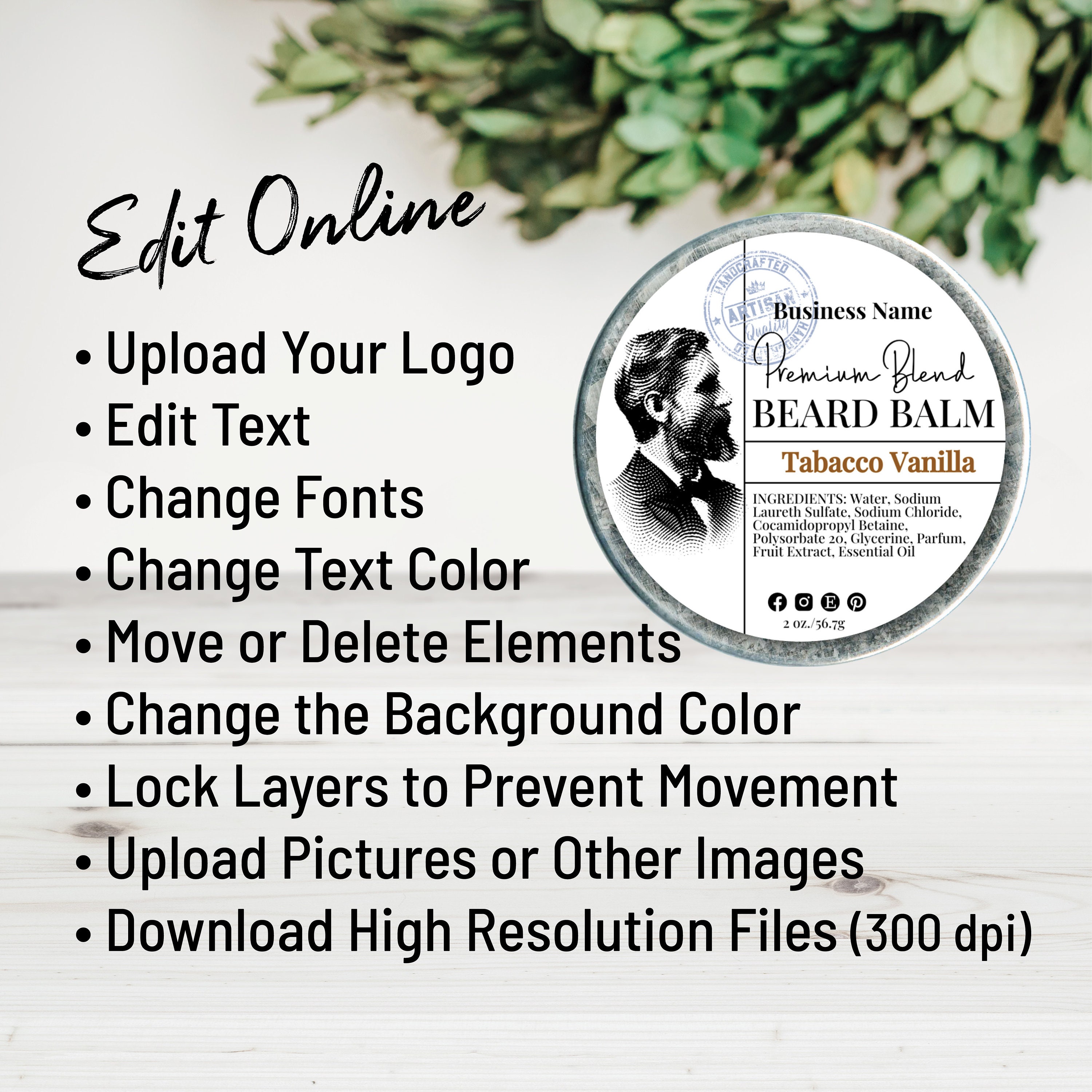 Editable Beard Balm Label Template With Bearded Man. Shaving | Etsy