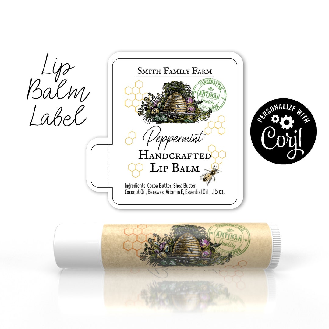 Lip Balm Label Template Vintage Beehive. Honeycomb and Bee Design. Edit ...