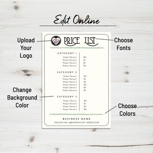 Editable Business Price List. Printable Store Price Sign for Retail ...