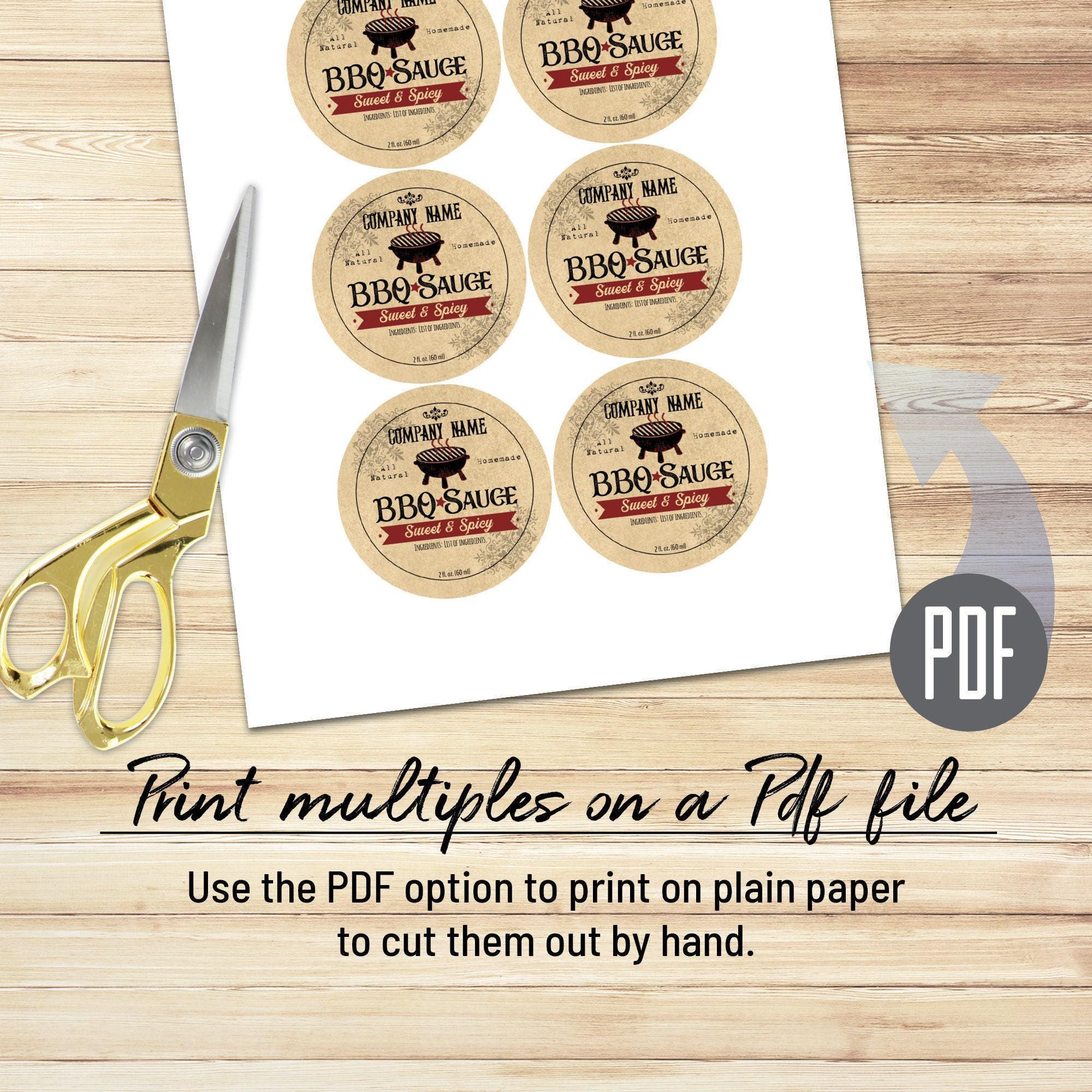BBQ Sauce Label With Grill. Editable Circle Label. Edit Label Template ...