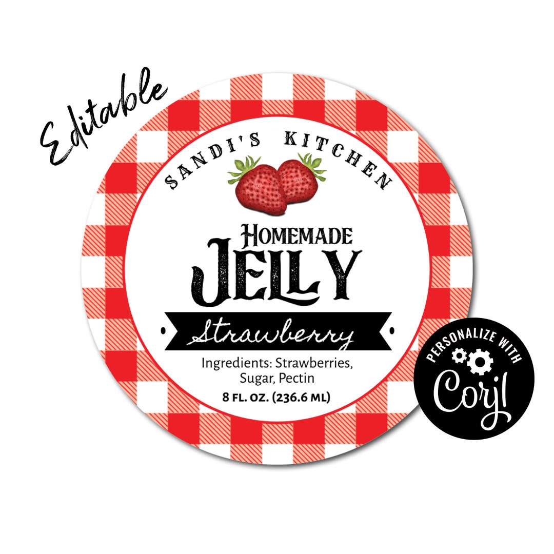 Strawberry Jelly Label for Jars, Jam Preserves Label for Mason Jars ...