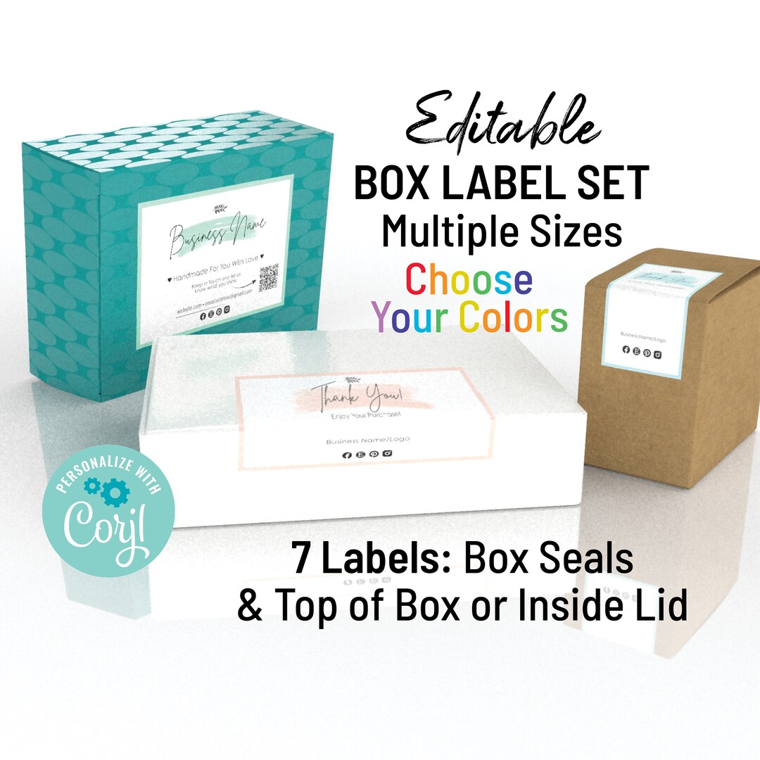 Editable Box Seal Sticker Label Template Set. Custom Labels for Boxes ...