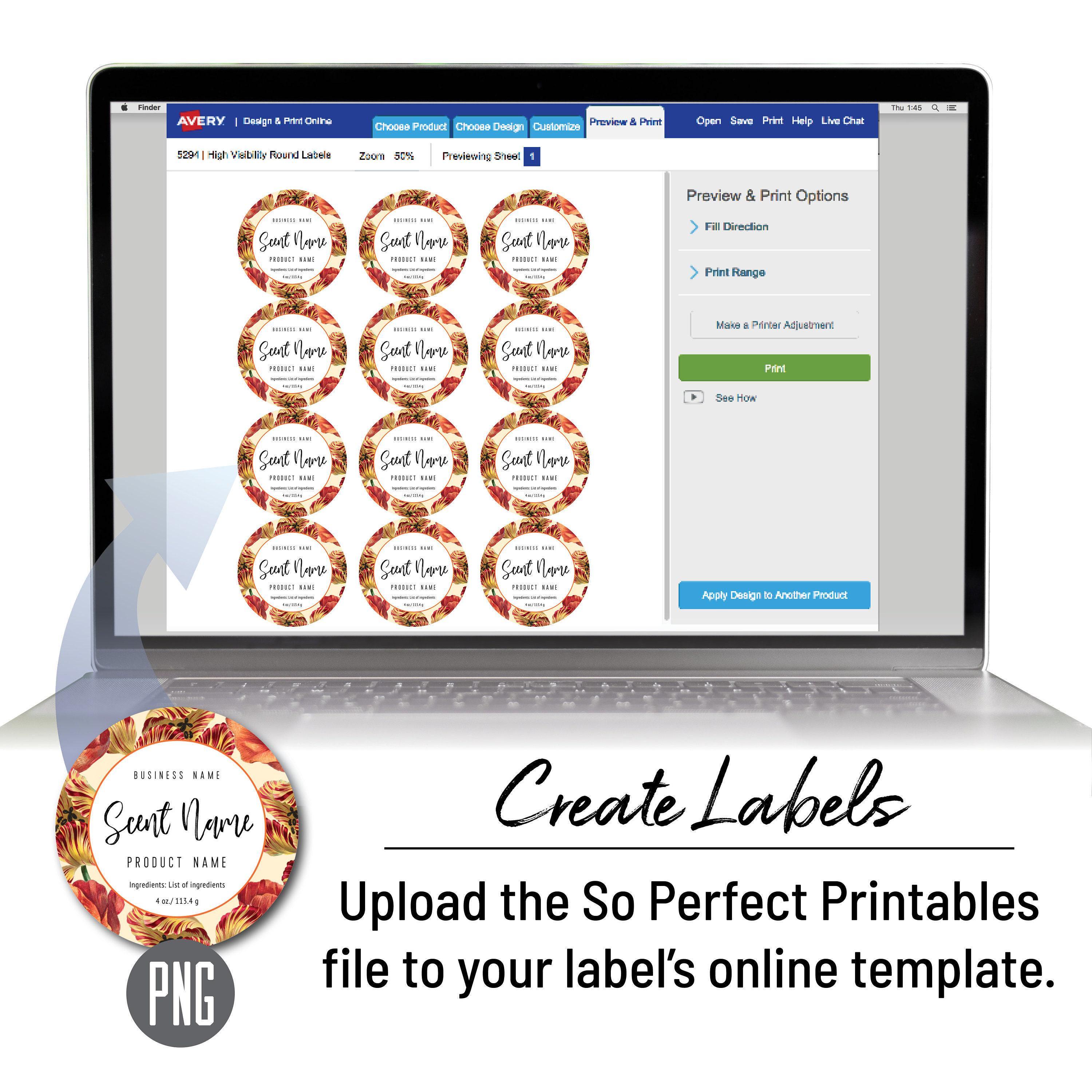Editable Circle Label Template, Custom Floral Digital Product Sticker ...