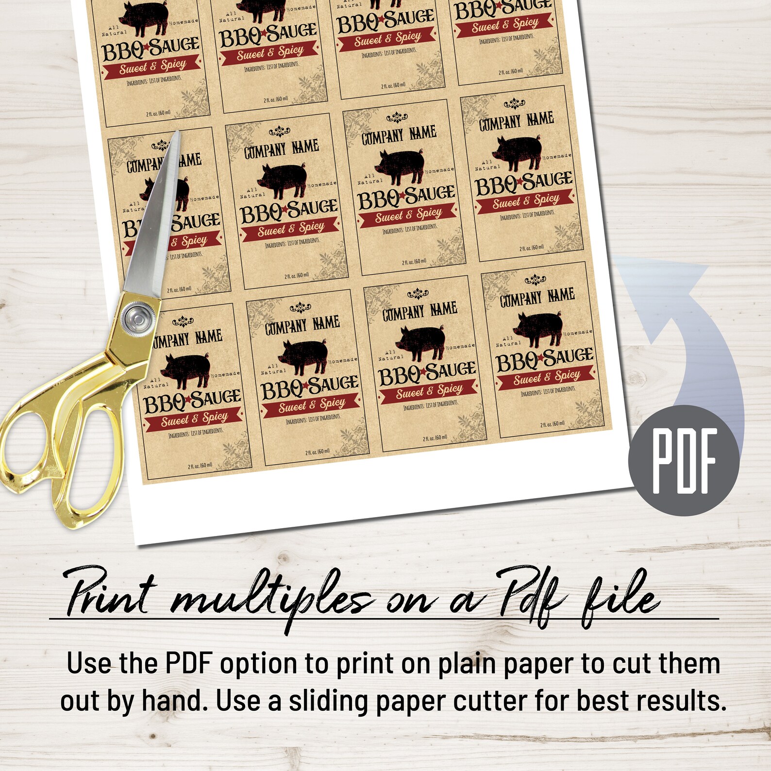 BBQ Sauce Label With Pig. Label Template. 2x3 Sticker | Etsy