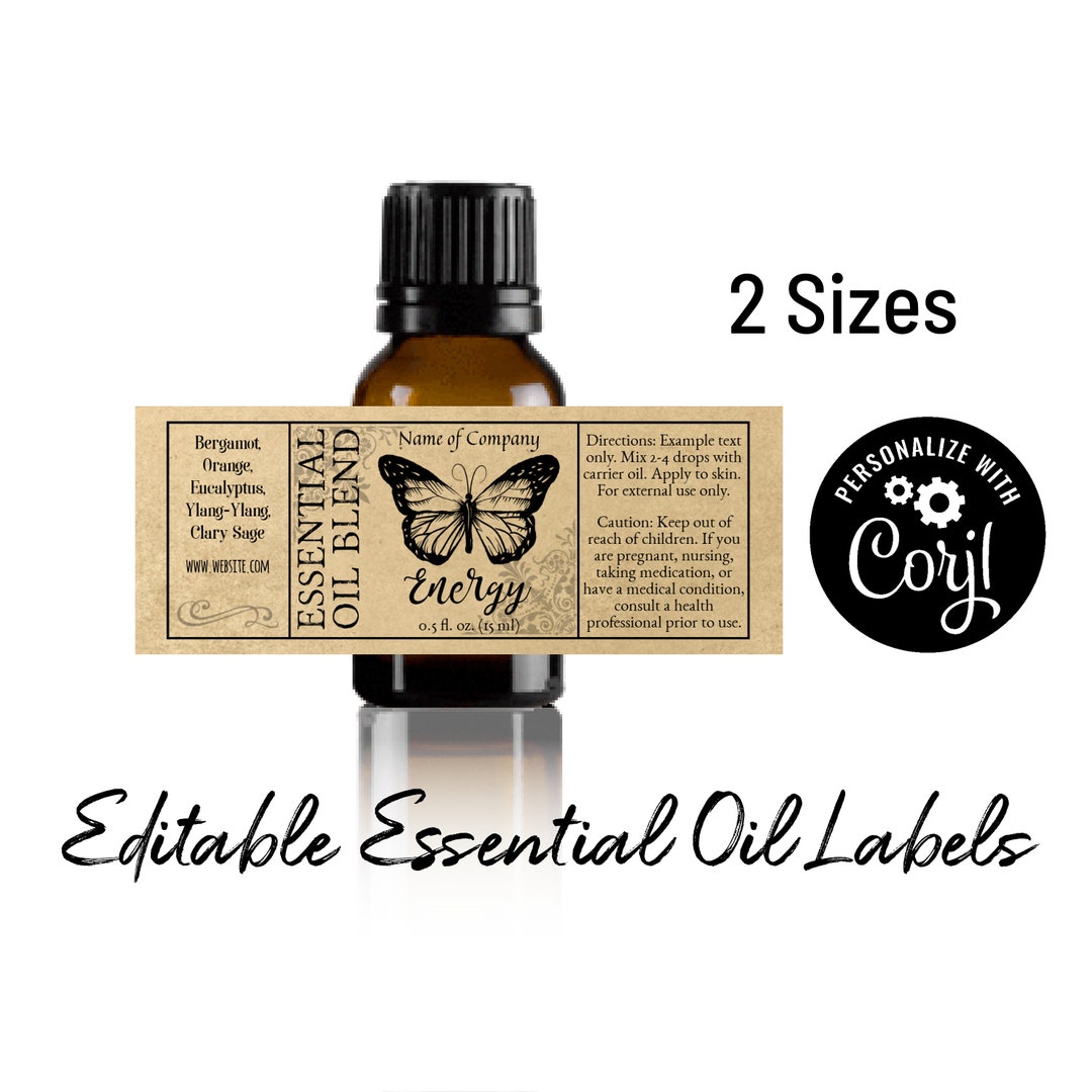 Essential Oil Bottle Label Template, Bee & Butterfly Apothecary. Amber ...