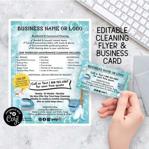 Cleaning Service Business Card Template Cleaning Business - Etsy