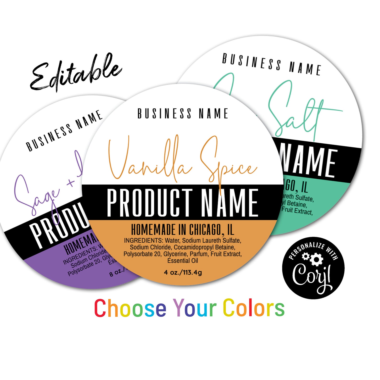 Editable Modern Round Label Sticker Template. Edit Product - Etsy