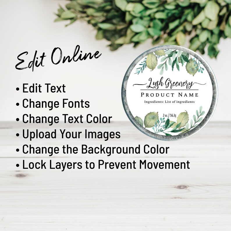 Lush Greenery Editable Product Labels for Jars Handmade | Etsy