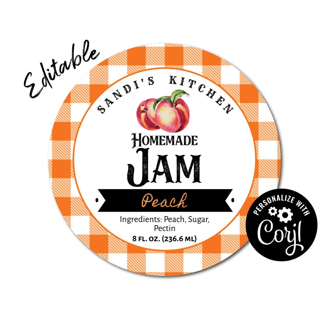 Peach Jam Label for Jars, Peach Preserves, Jam Label for Mason Jars ...