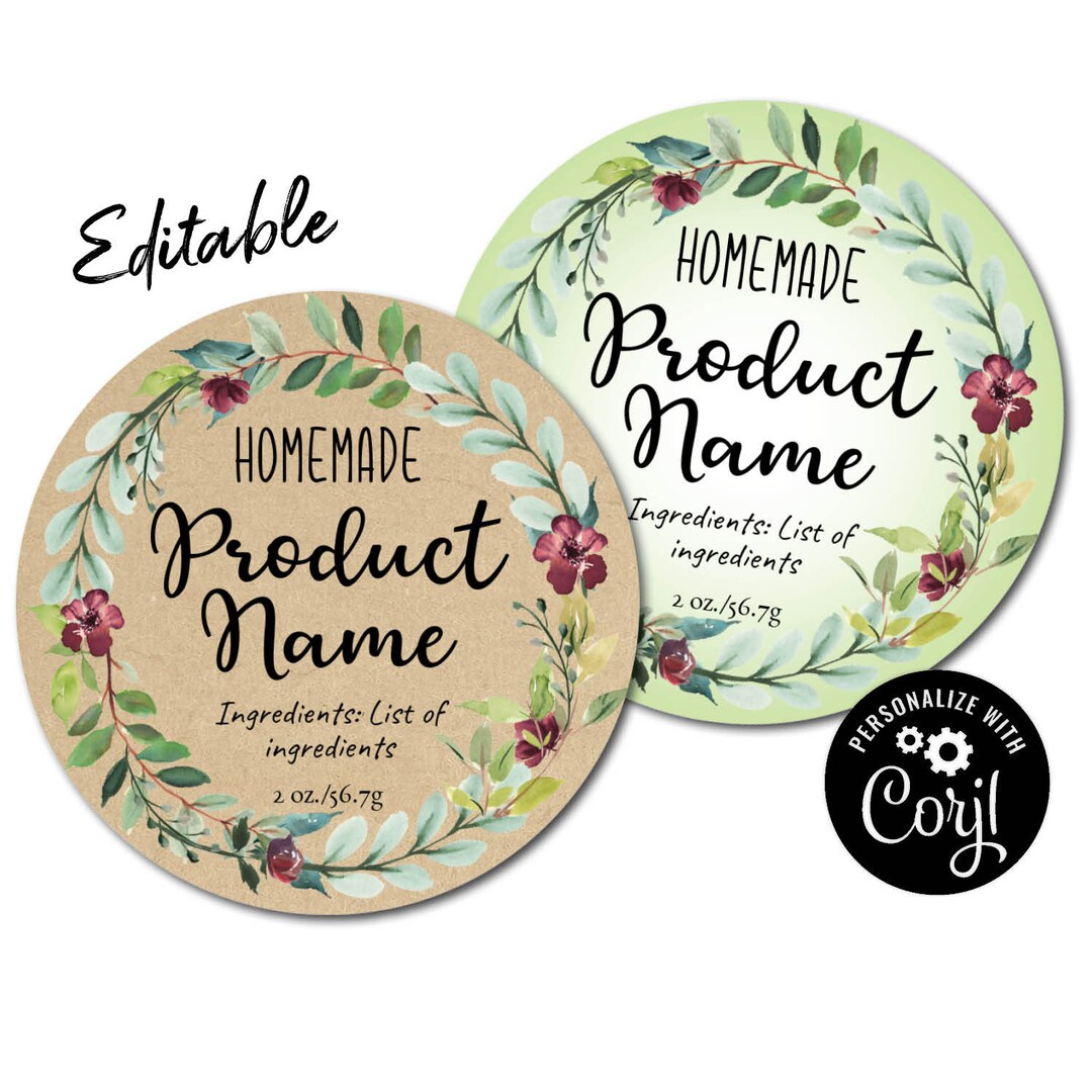 Garden Wreath Custom Round Label, Product Label Template. Sticker ...