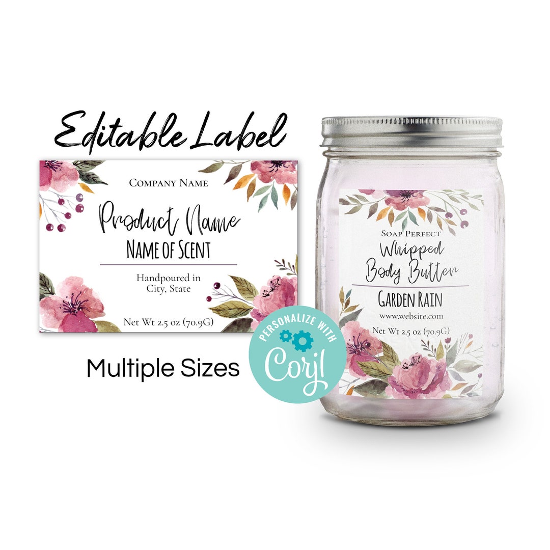 Editable Product Label Template - Watercolor Floral. Packaging for Jars ...