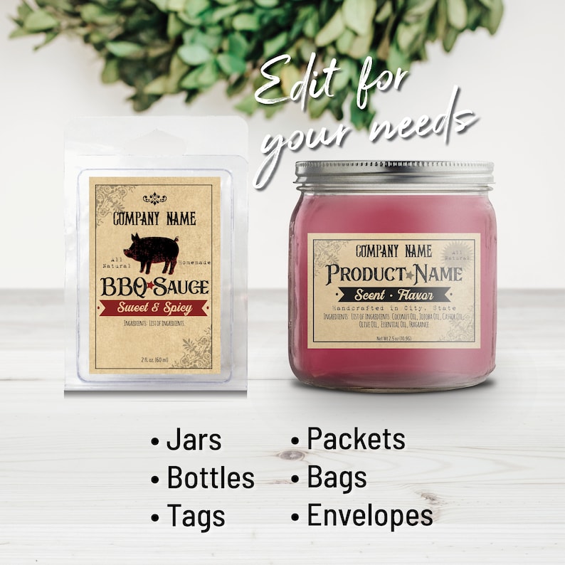 BBQ Sauce Label With Pig. Label Template. 2x3 Sticker | Etsy
