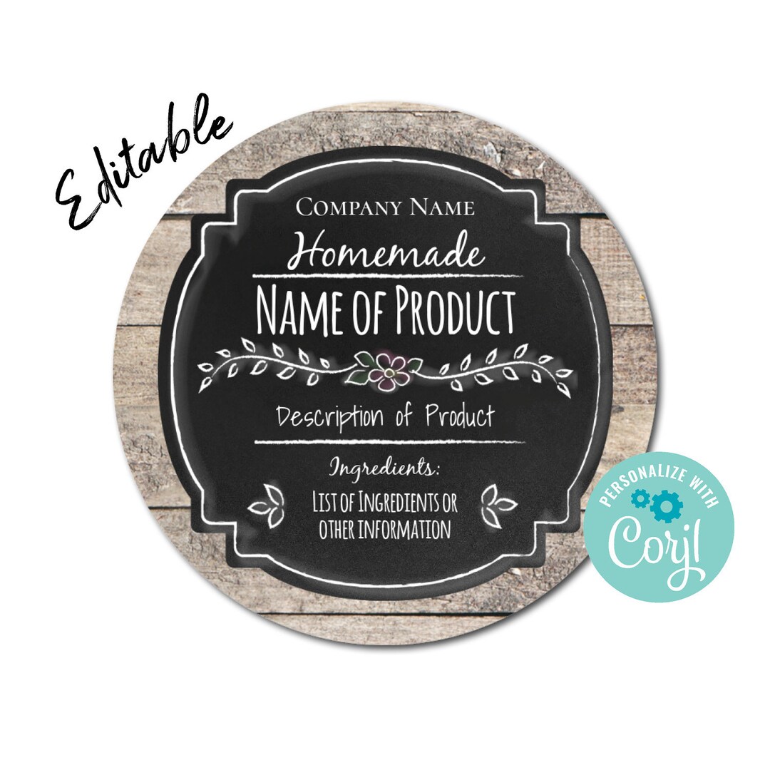Chalkboard Farmhouse Circle Label. Round Product Label Template. Edit ...