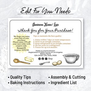 Baking Thank You + Care Card Template. Custom Cake, Cookie, Baking ...