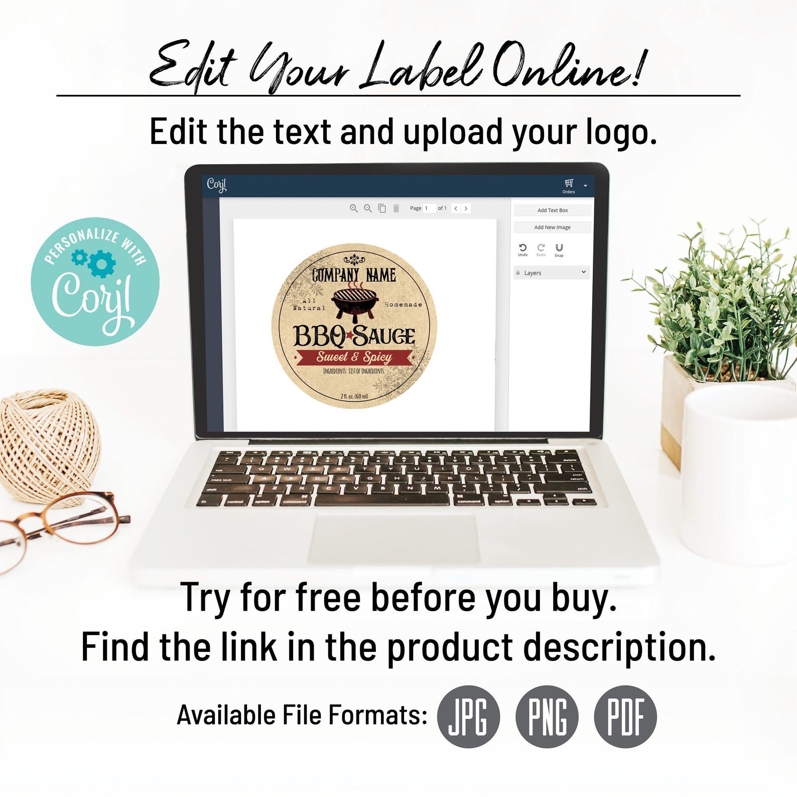 BBQ Sauce Label With Grill. Editable Circle Label. Edit Label Template ...