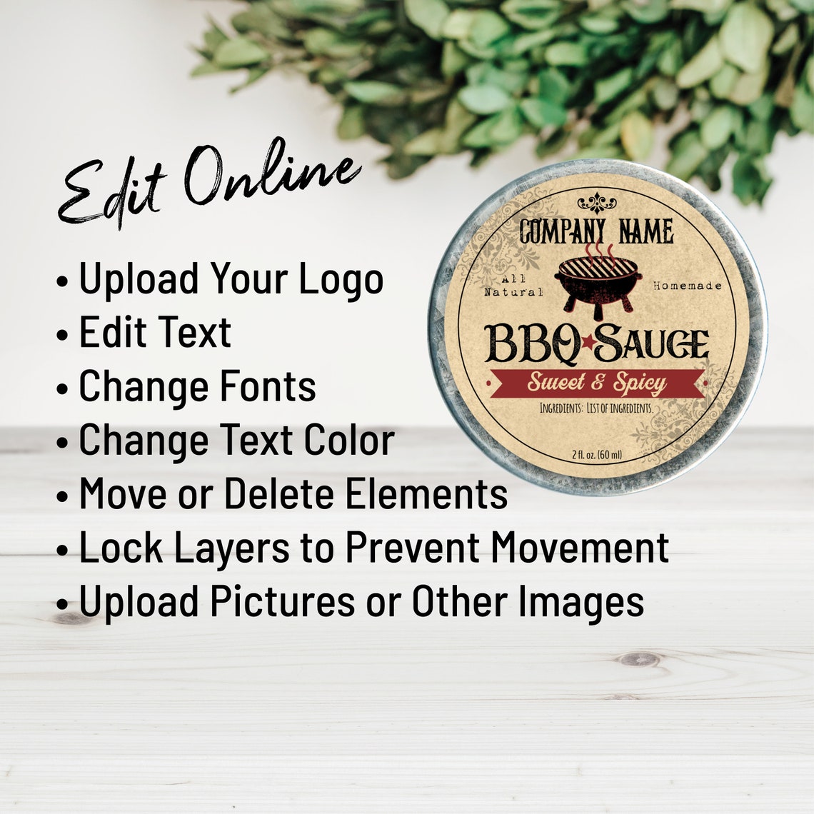 BBQ Sauce Label with Grill. Editable Circle Label. Sticker | Etsy