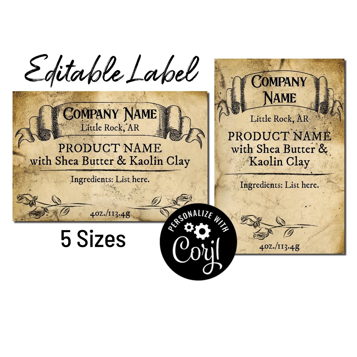 Product Label Template, Antique Paper 2x3, 3x2, 4x2. Customize Online ...