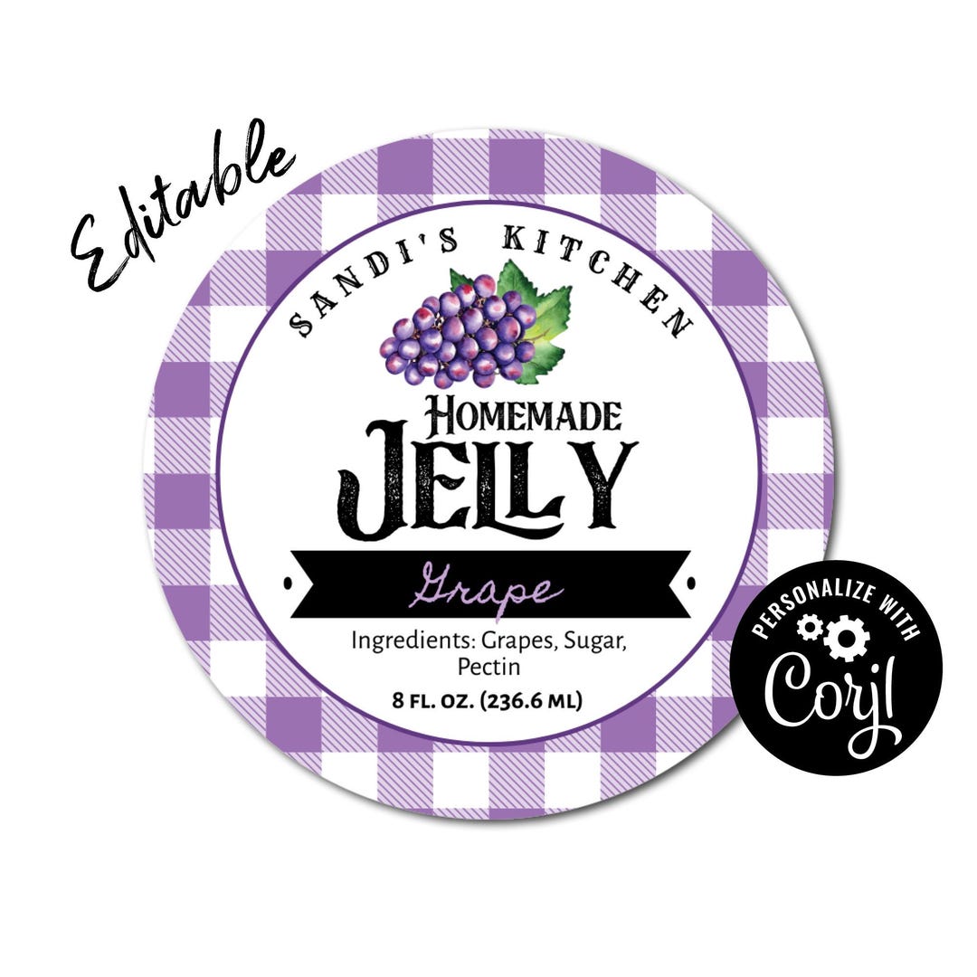 Grape Jelly Label for Jars, Grape Preserves, Jam Label for Mason Jars ...
