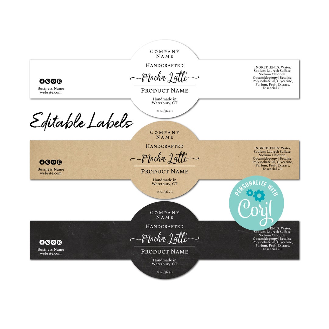 Wrap Around Labels for Soap, Candles, Jars, Bottles. Editable Template ...