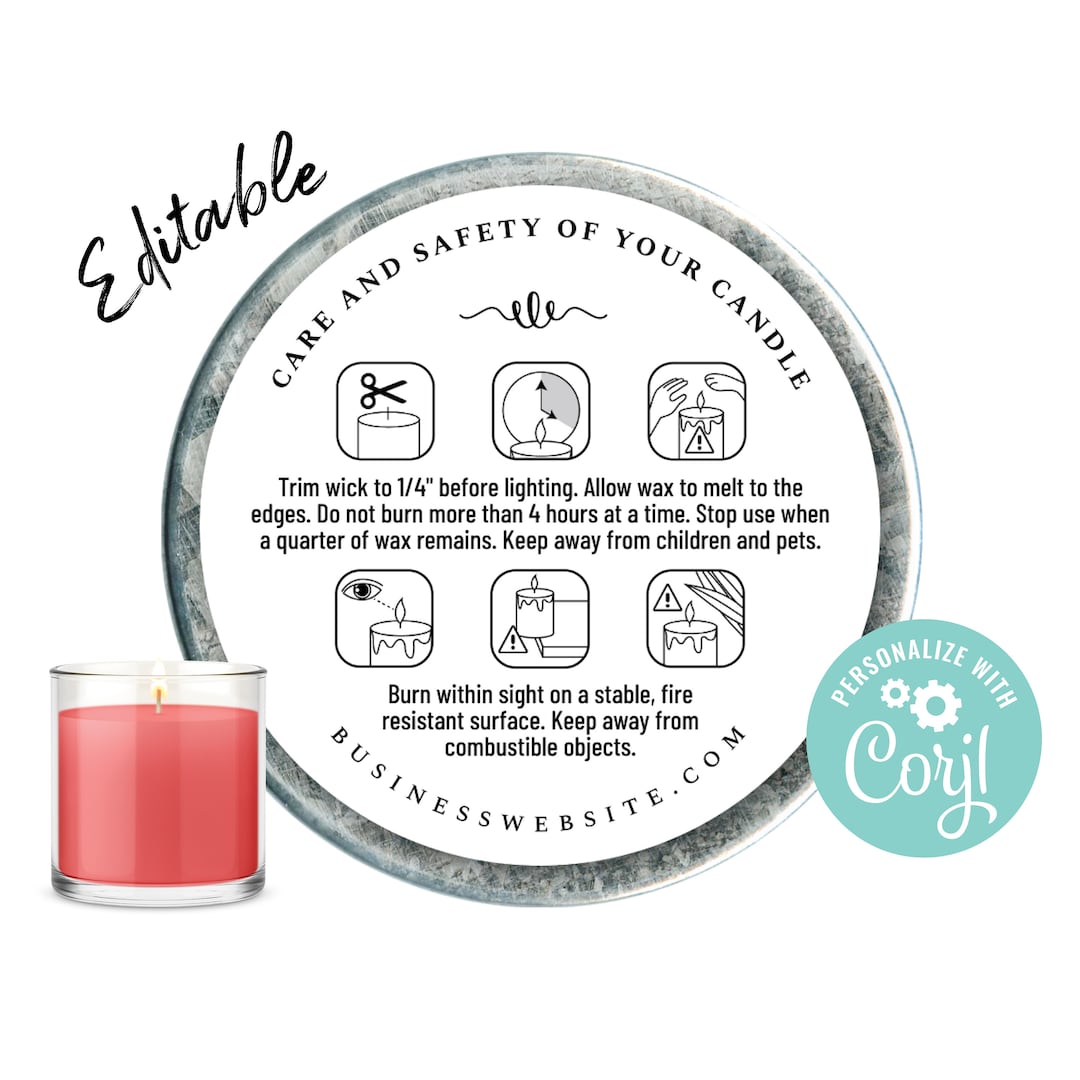 Candle Care Label Template. Safety, Care, Instructions & Warning for ...