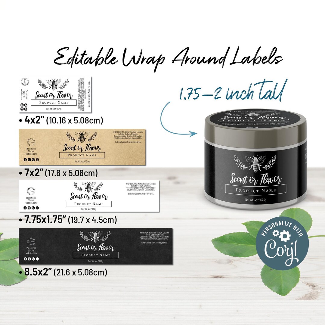 Wrap Around Label Template for Jars, 2, 4, 6, 8oz Jar Label Template ...
