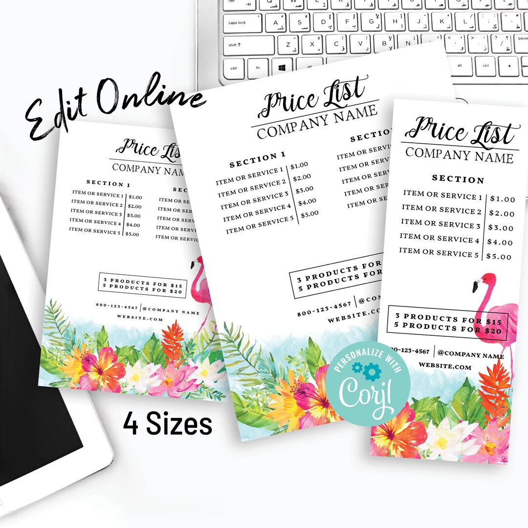 Editable Business Price List. Printable Store Price Sign for Retail ...