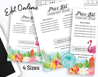 Editable Price List. Printable Business Store Price Sign for | Etsy