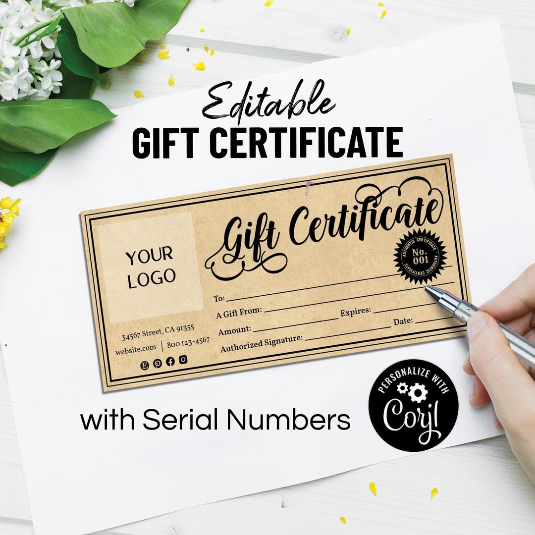 Editable Gift Certificate Template on Kraft - Serial Numbers ...