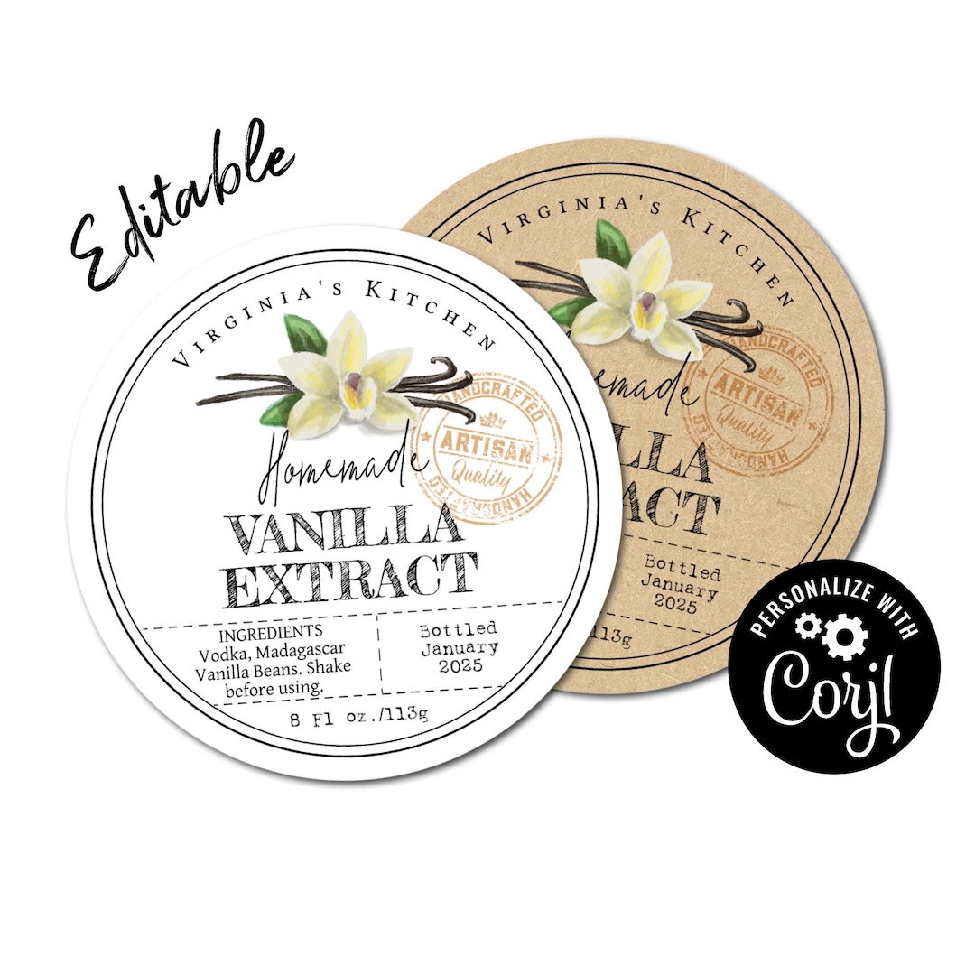 Vanilla Extract Label Template, Homemade Vanilla Label, Round Labels ...