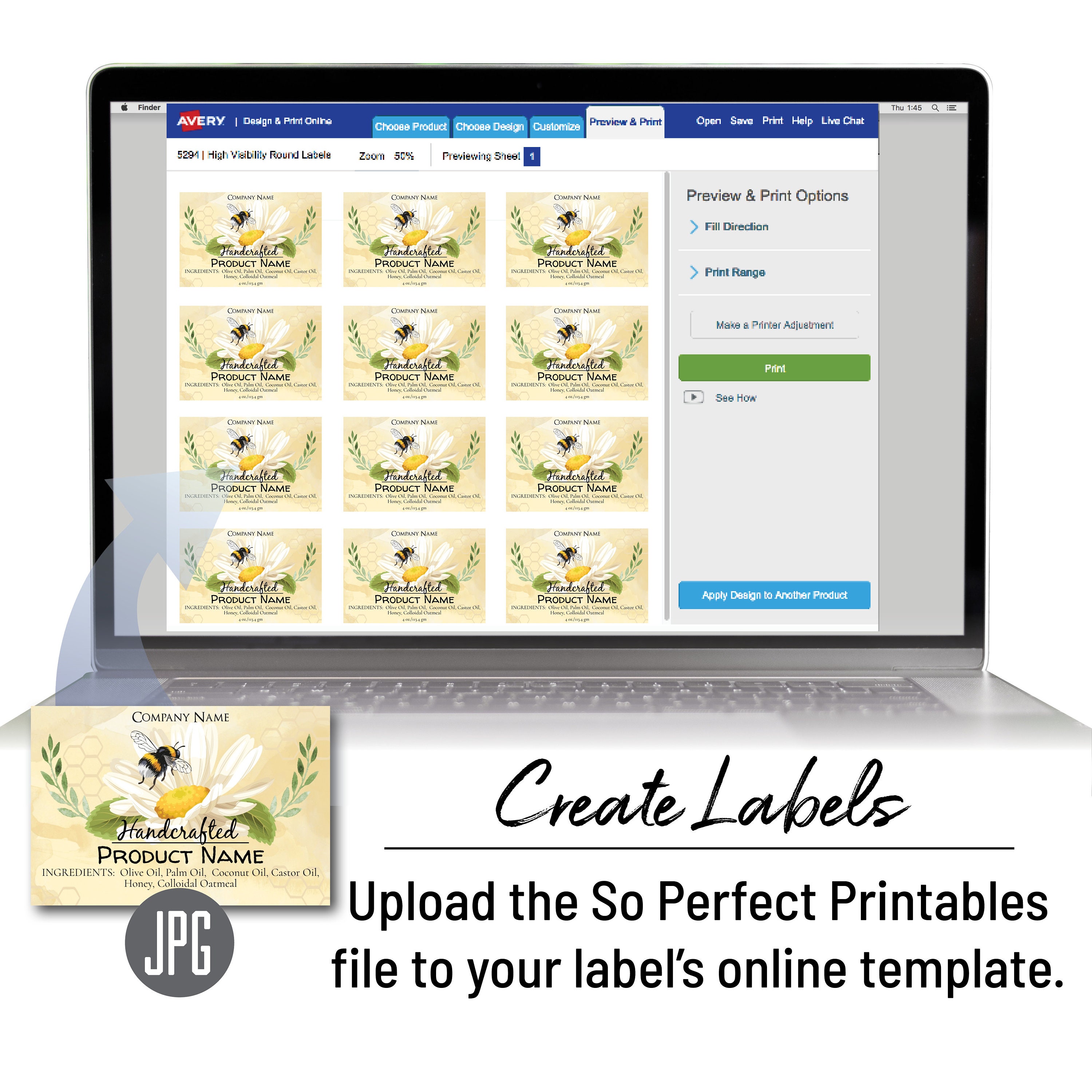 Bumblebee Product Label Template. Printable Sticker Labels for - Etsy