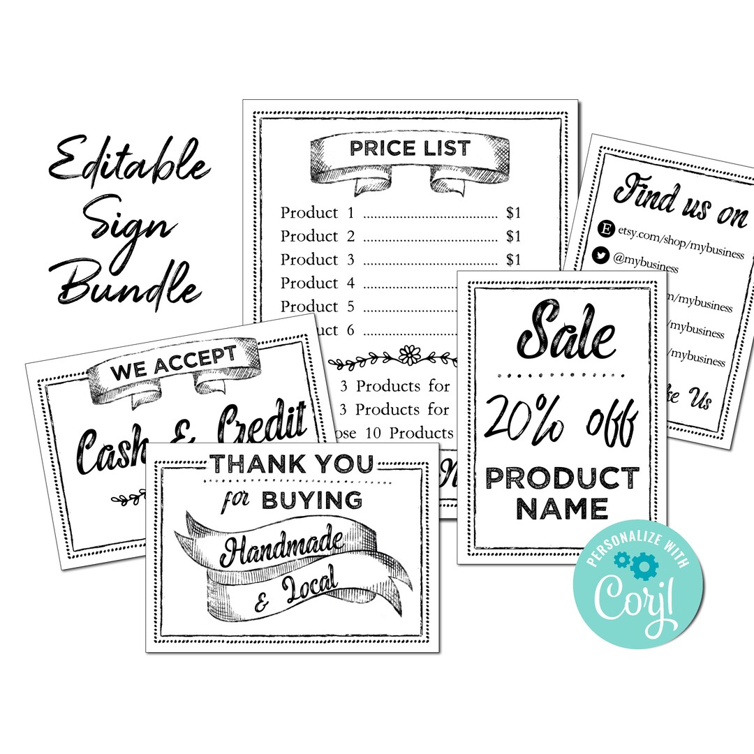 Editable Sign Bundle. Small Business Price Sign for Farmer's Market ...