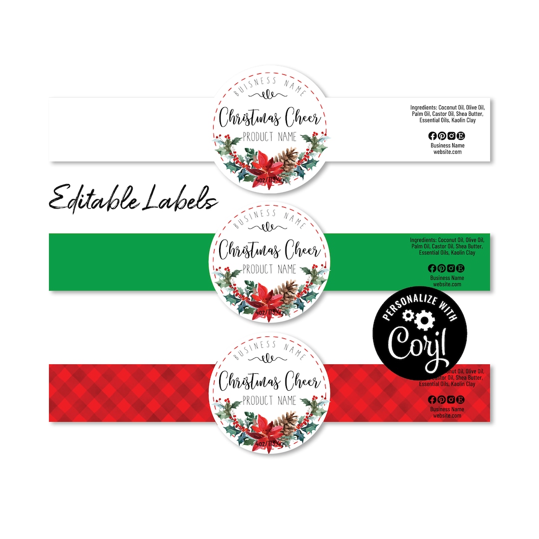 Christmas Wrap Around Label Template for Soap, Candles, Jars. Wrap ...