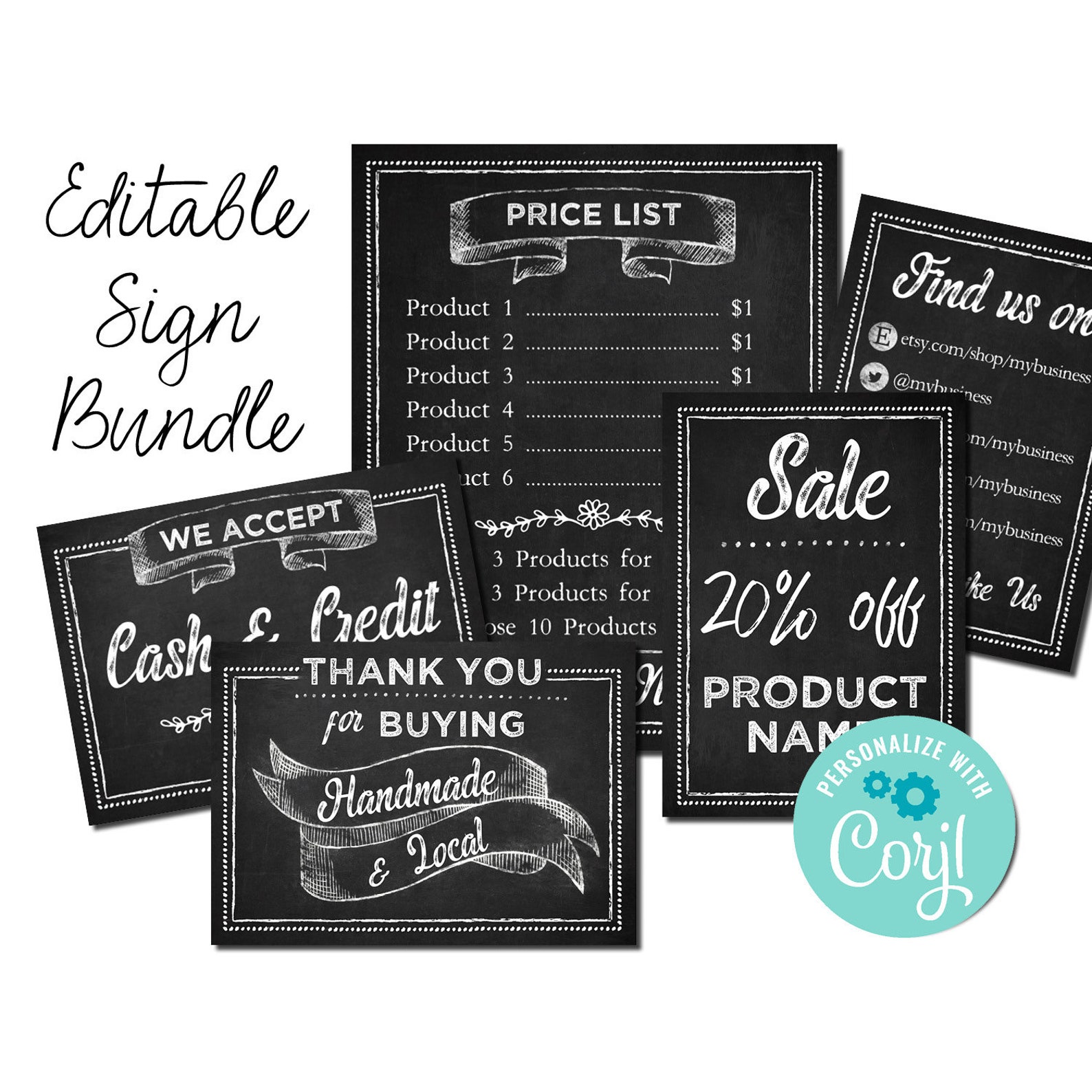 Chalkboard Sign Template Bundle. Small Business Price Sign for - Etsy