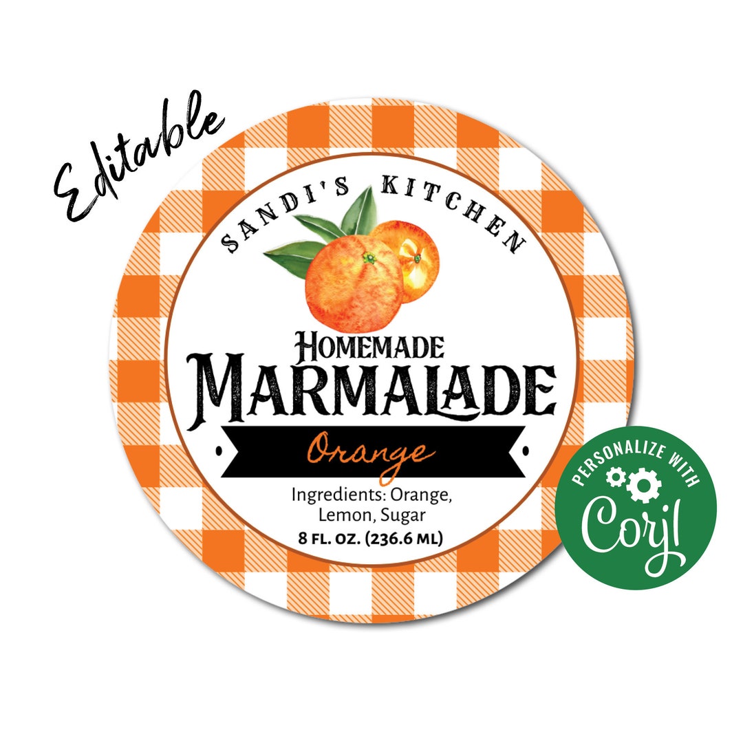 Orange Marmalade Label Template for Jars, Mason Jars. Round Label Fruit ...