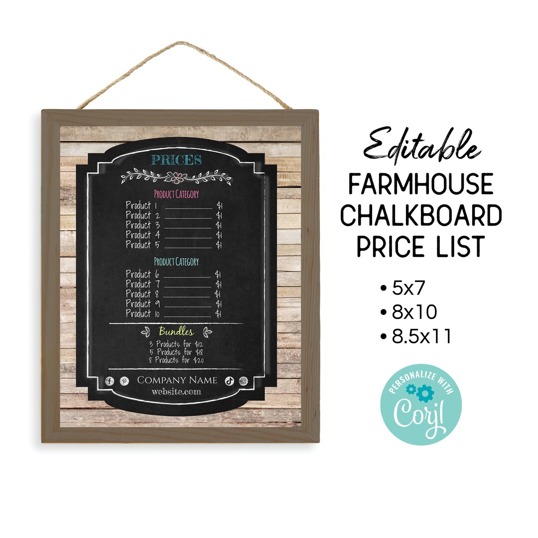 Farmhouse Chalkboard Sign for Prices. Small Business Signs for Farmer's ...
