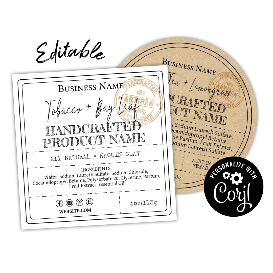 Round & Square Product Label Template, Custom Digital Ingredient ...